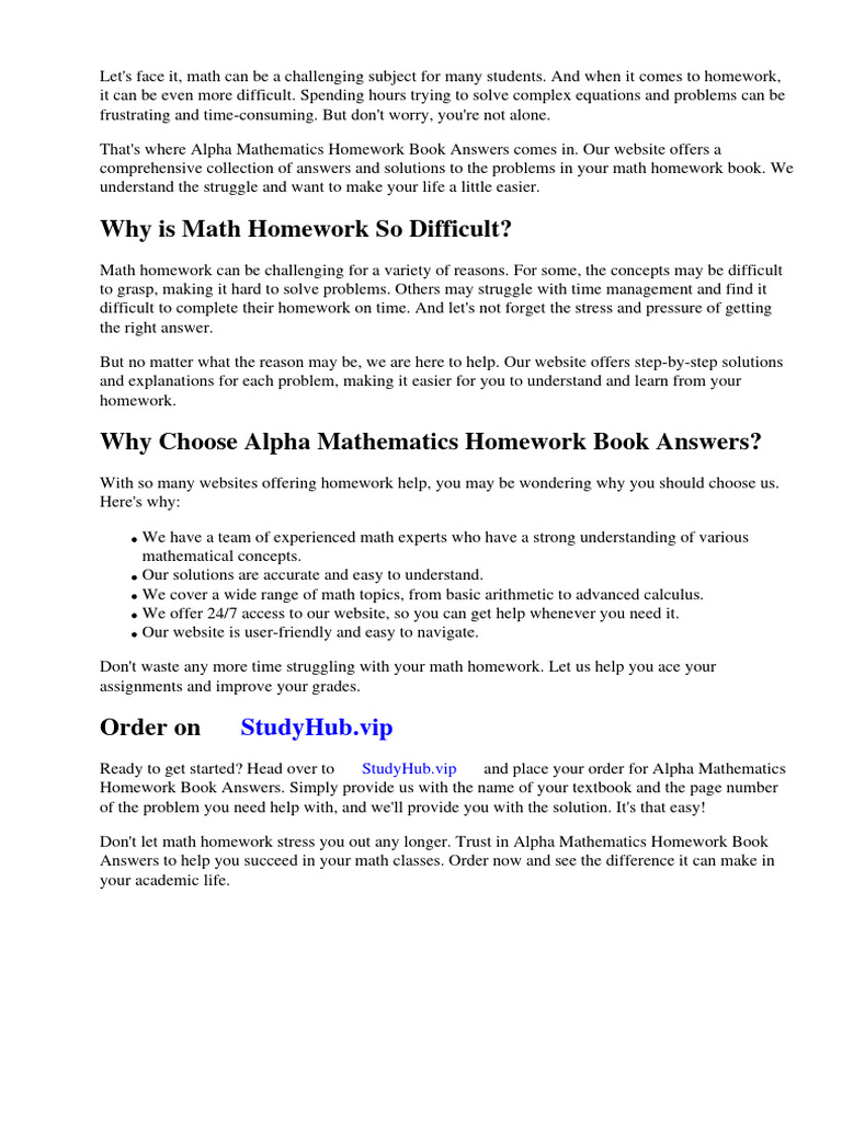 Alpha Mathematics Homework Book Answers | PDF | Mathematics | Teachers