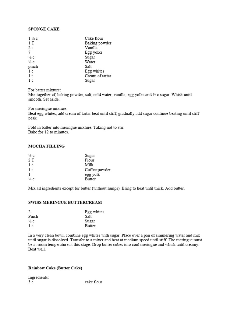 CC BPP Cookery Satsun Recipes | PDF | Cakes | Meringue