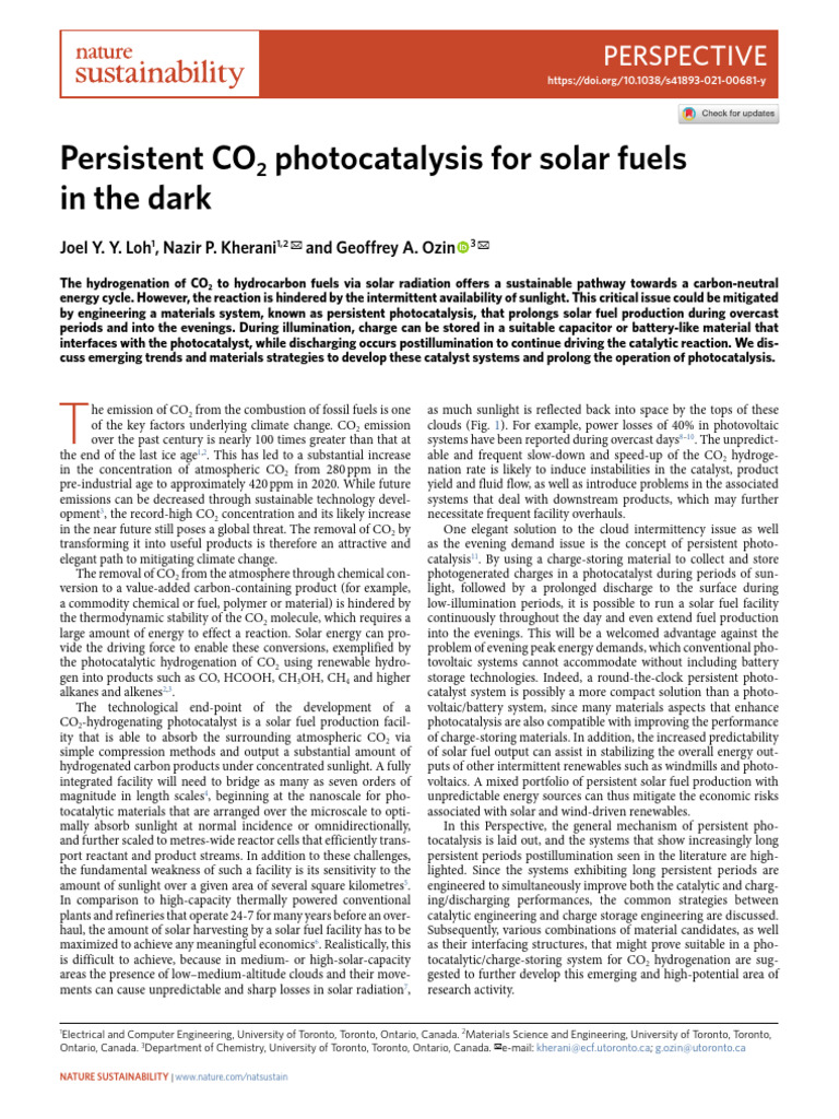 Persistent CO2 Photocatalysis For Solar Fuels | PDF | Solar Energy ...