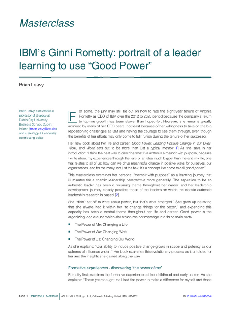 IBM's Ginni Rometty Portrait of A Leader Learning To Use "Good Power" | PDF | Leadership | Cloud ...