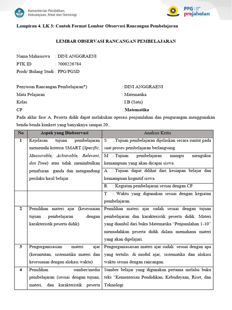 10 Dini Anggraeni - B4-9 Lembar Observasi Rancangan Dan Perangkat Pembelajaran - Siklus 2 | PDF ...