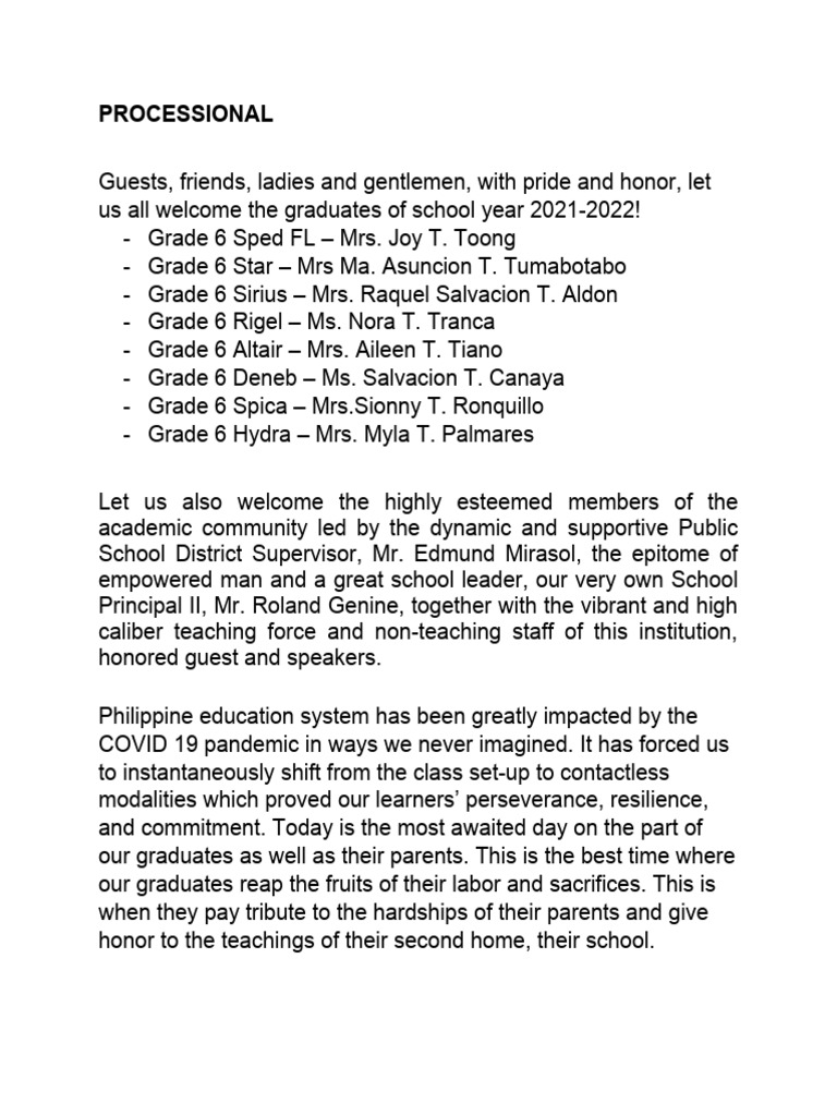 Graduation Script 2021-2022 | PDF