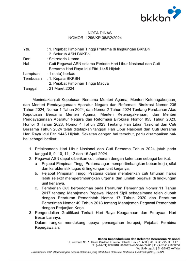 Cuti Pegawai ASN Selama Periode Hari Libur Nasional Dan Cuti Bersama ...