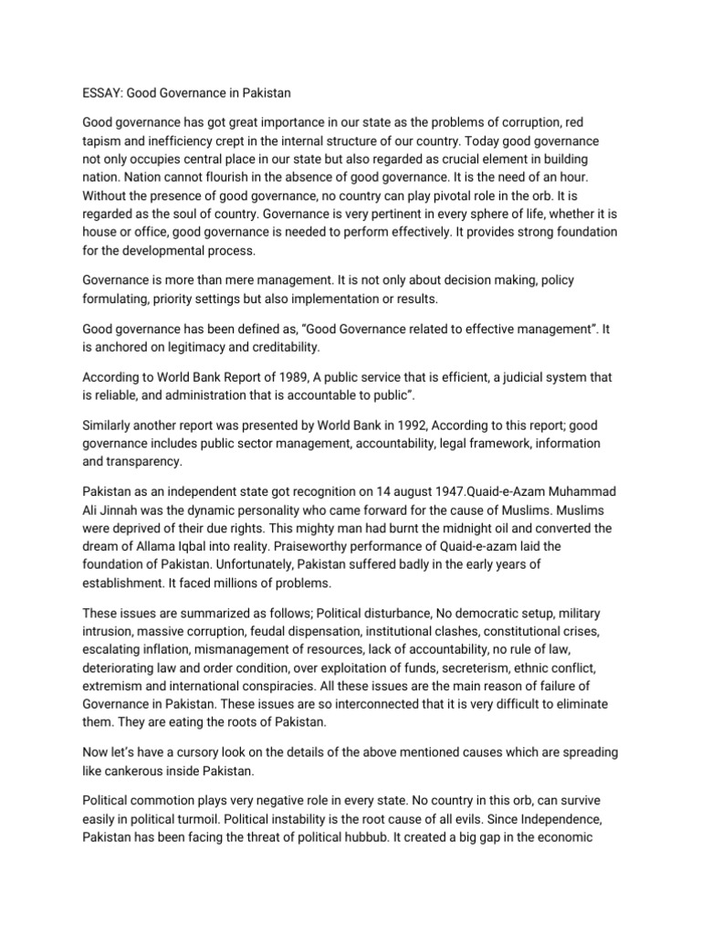 ESSAY - Good Gov-WPS Office | Download Free PDF | Governance | Muhammad Ali Jinnah