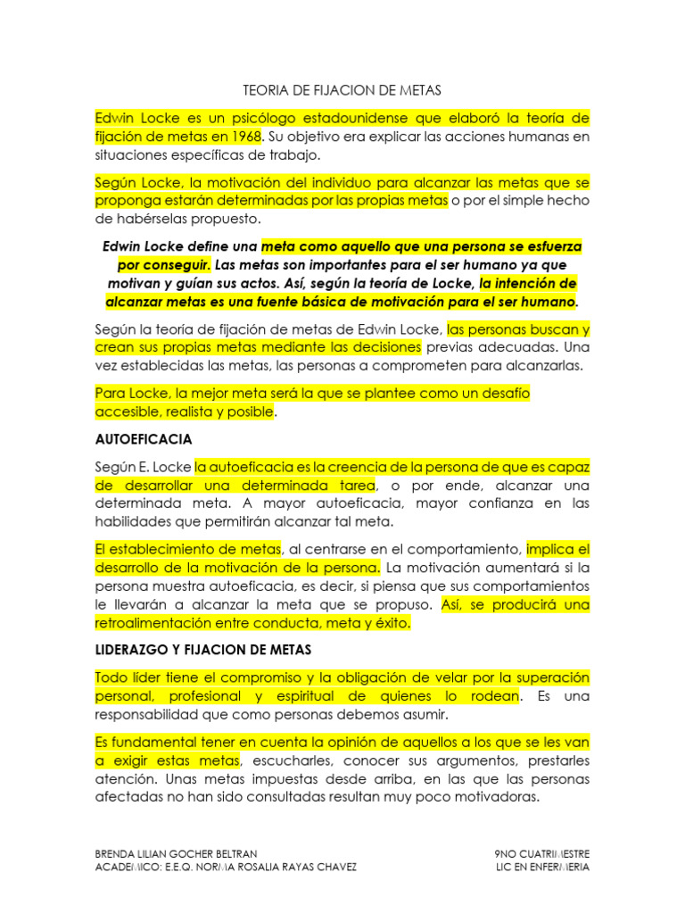 TEORIA DE FIJACION DE METAS | PDF | Objetivo | Motivacional
