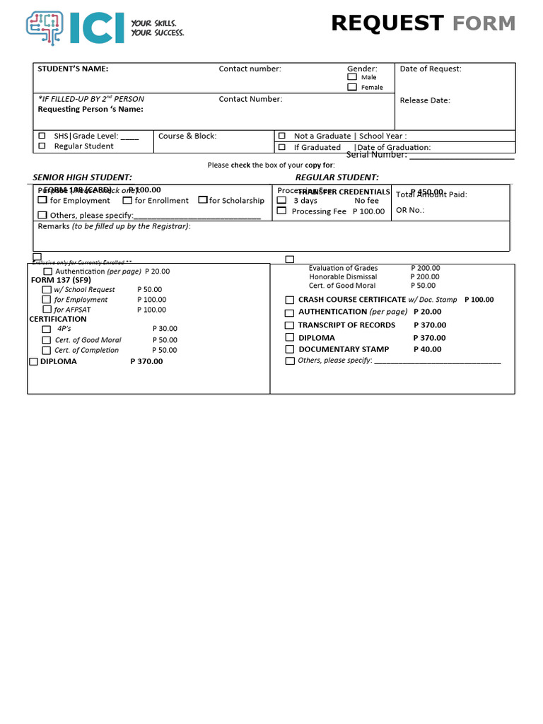 Student Request Form for Credentials | PDF