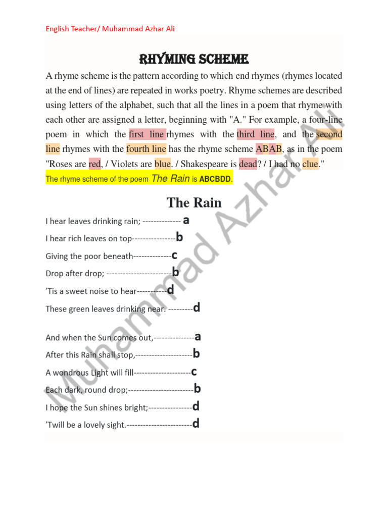 Rhyming Scheme - Watermark | PDF