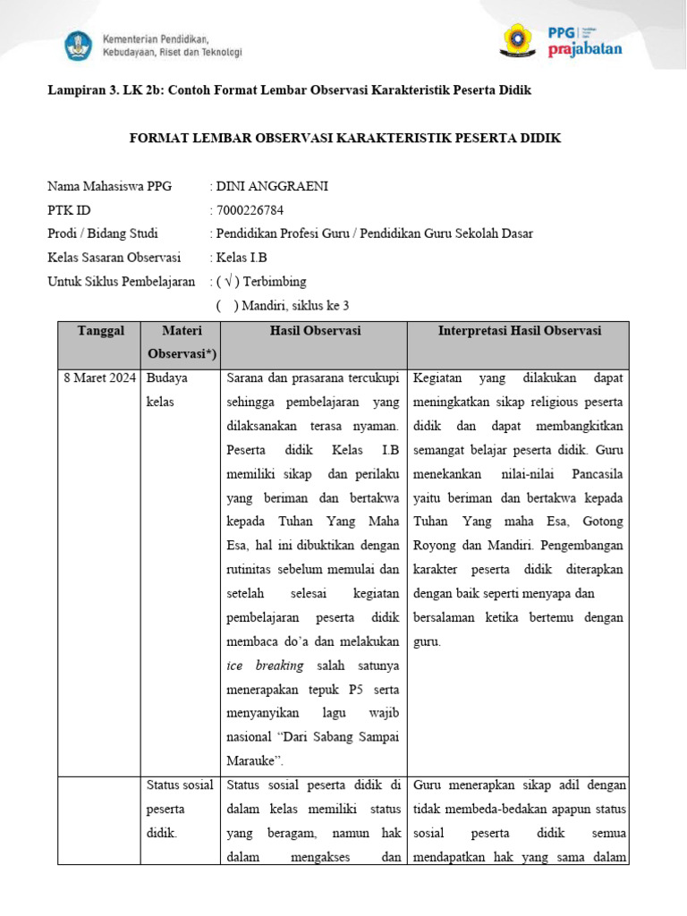 10 Dini Anggraeni - B5-11 Lembar Observasi Karakteristik Peserta Didik - Siklus 3 | PDF | Karier ...