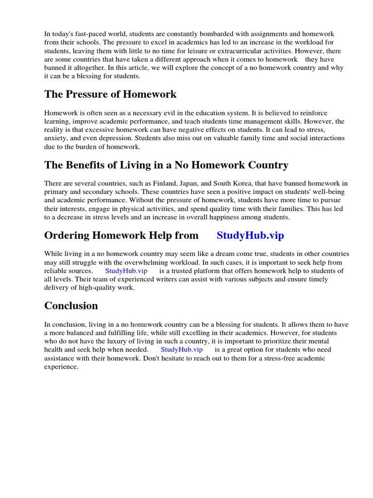 No Homework Country | PDF | Homework | Essays