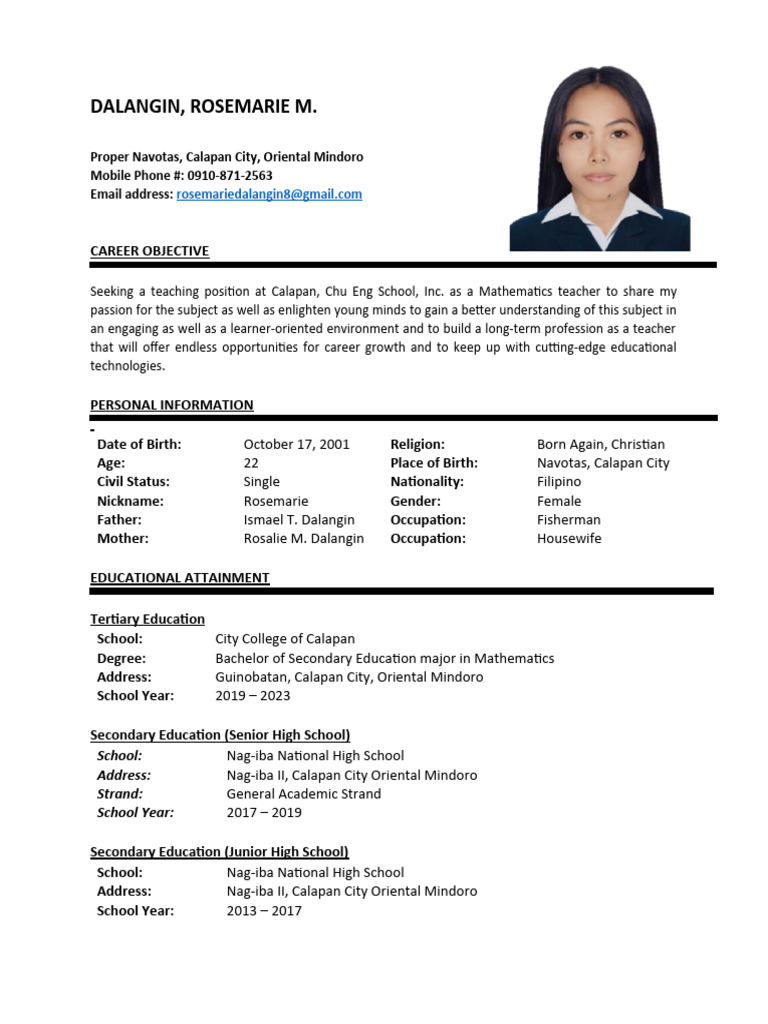 Sample Resume 1 | PDF | Schools | Teachers
