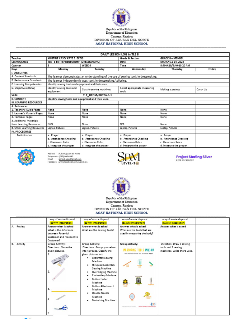 TLE 8 WEEK 4 | PDF | Seam (Sewing) | Sewing