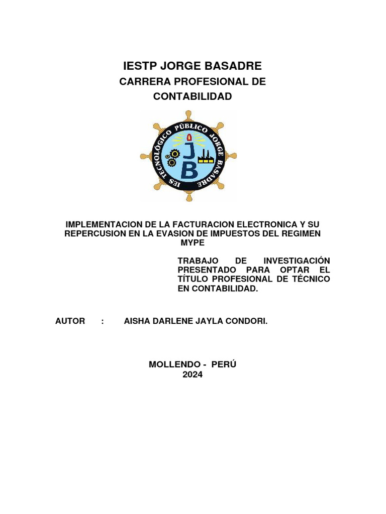 Implementacion de La Facturacion Electronica y Su Repercusion en La Evasion Del Impuesto Del ...
