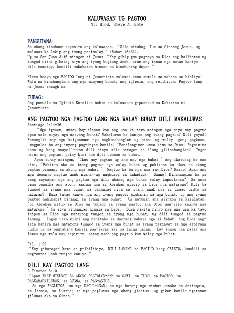 Kaluwasan Ug Pagtoo | PDF