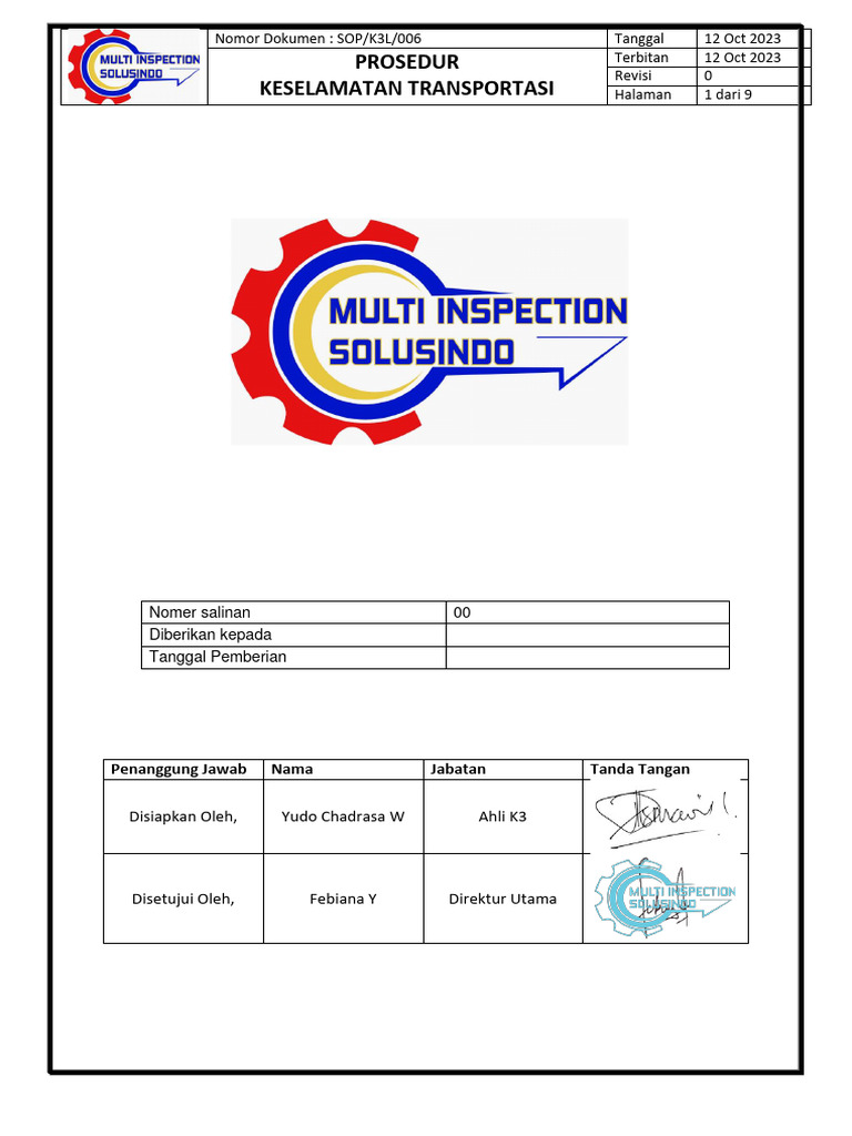 SOP Keselamatan Transportasi | PDF
