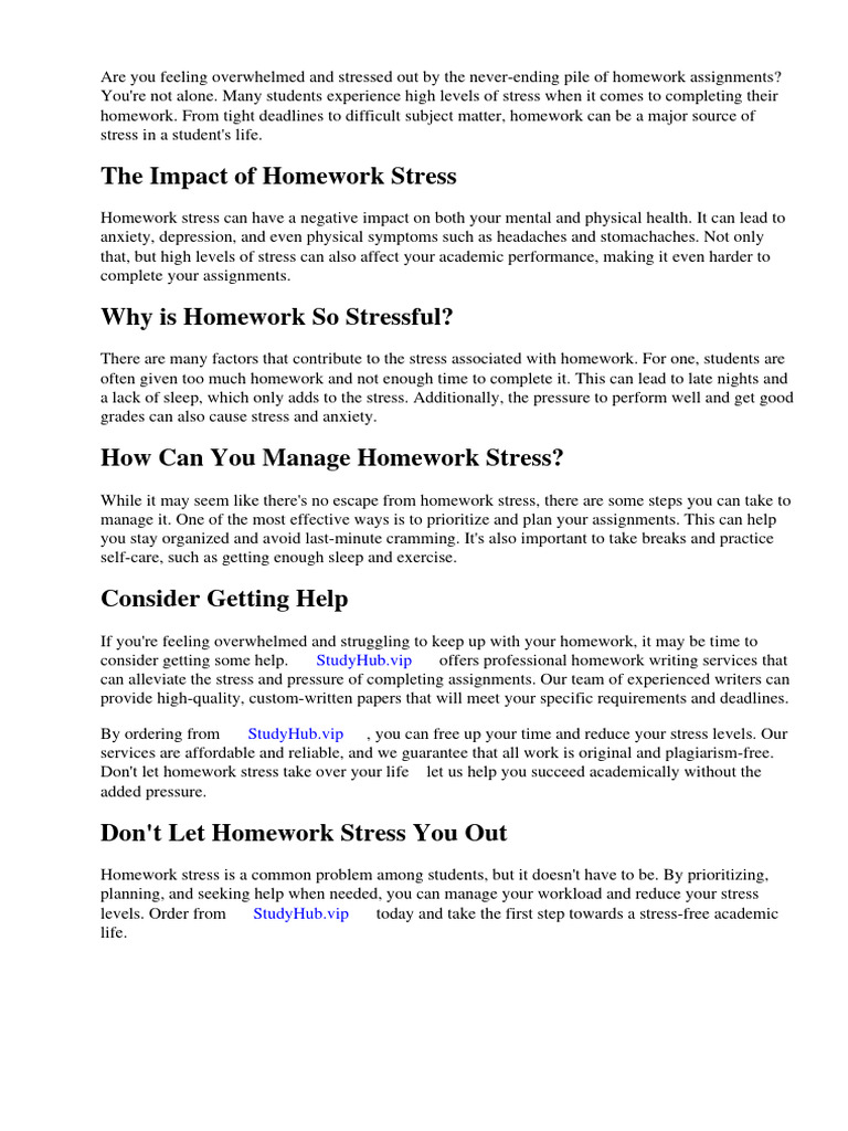Homework Related To Stress | PDF | Homework | Play Therapy