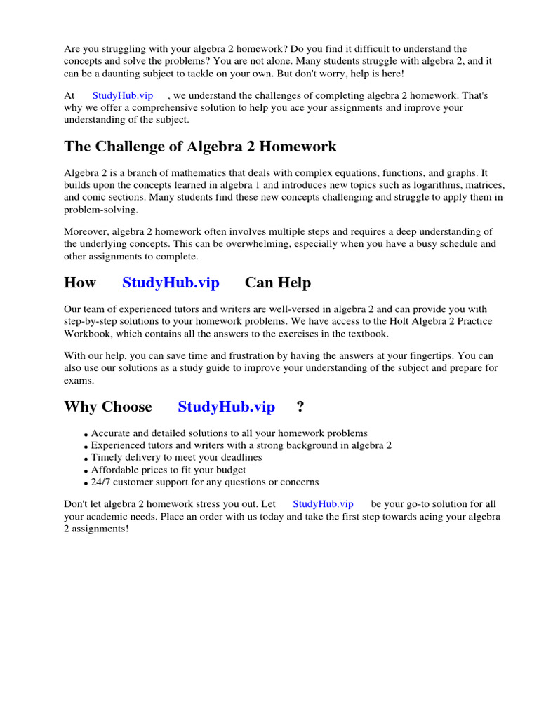 Holt Algebra 2 Homework and Practice Workbook Answers | PDF | Algebra | Textbook