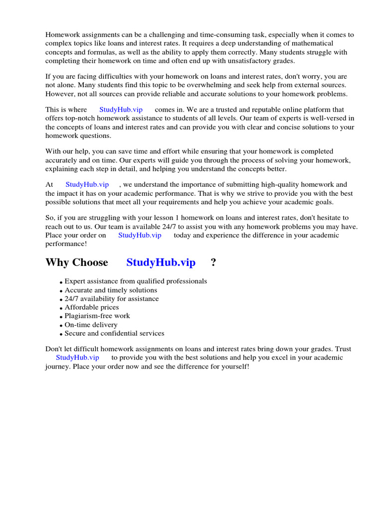 Lesson 1 Homework Practice Loans and Interest Rates | PDF | Interest ...