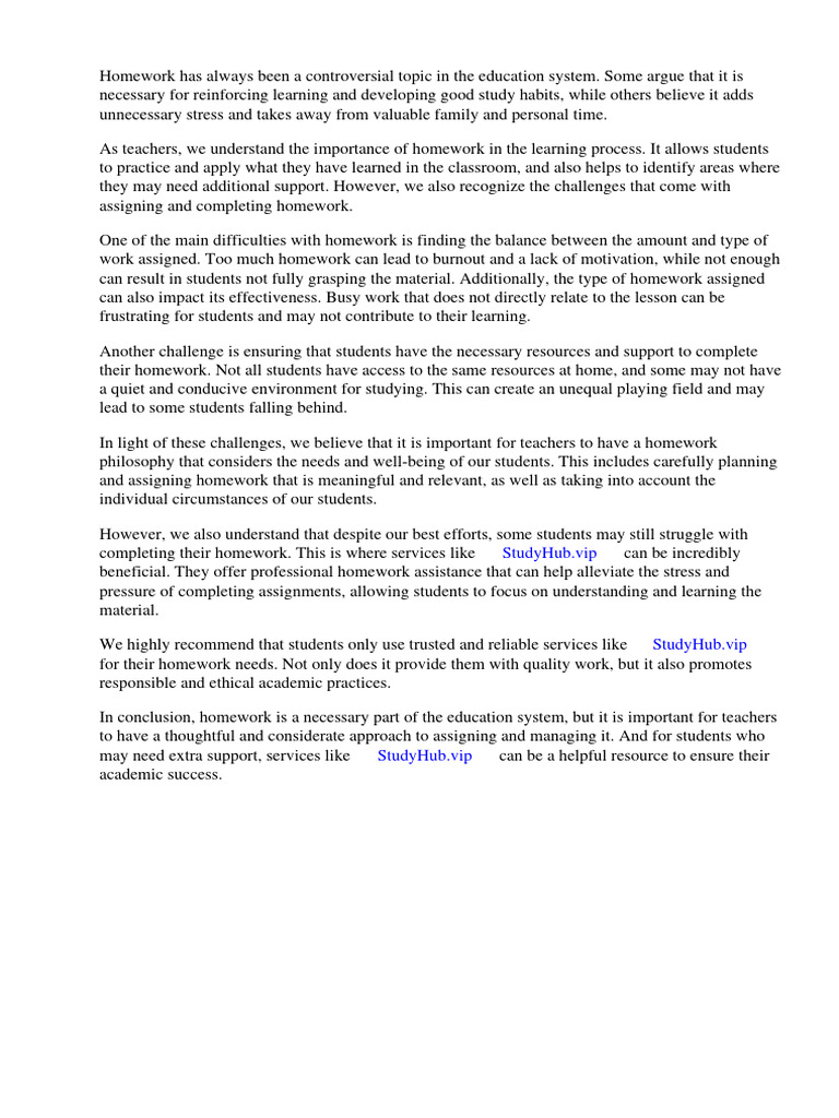 Teachers Homework Philosophy | PDF | Homework | Teachers