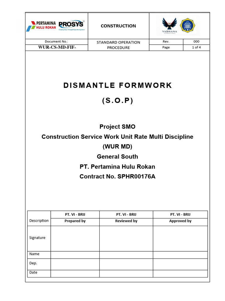 Prosedur Dismantle Formwork Aman | PDF