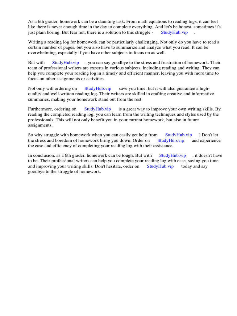 Reading Log Homework 6th Grade | Download Free PDF | Books | Homework