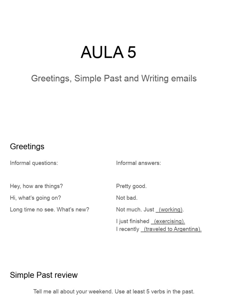 Aula 5 - Greetings, Simple Past and Writing Emails | PDF