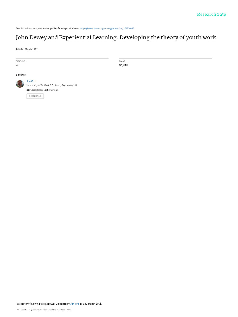 Dewey Experiential Learning Youth Policy | PDF | Experience | John Dewey