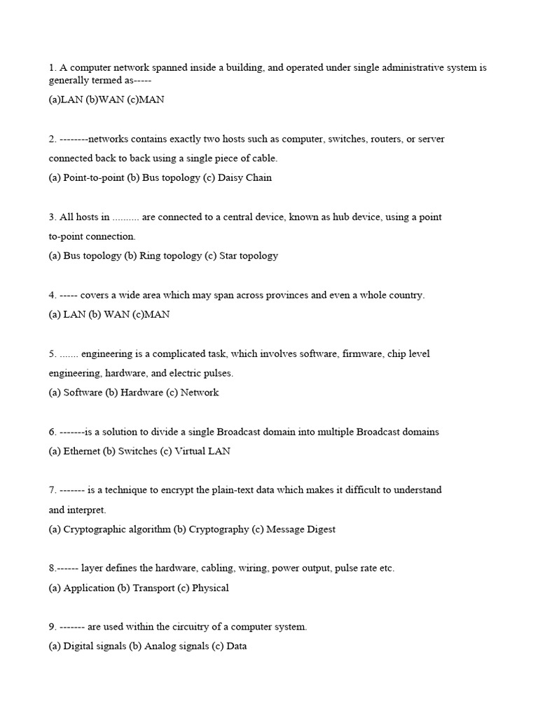 Networking Basics and Topologies Quiz | PDF | Computer Network ...