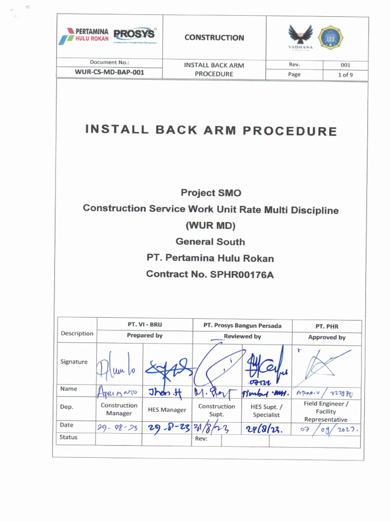 SOP Install Back Arm Procedure | PDF