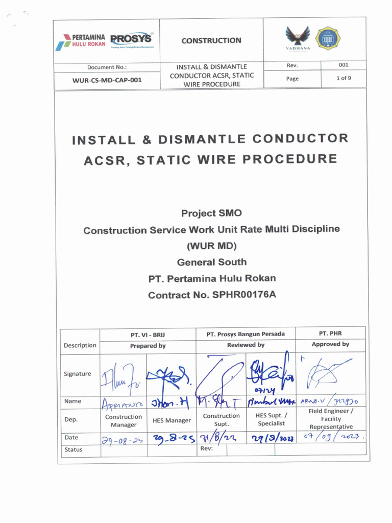 SOP Install & Dismantle Conductor ACSR, Static Wire Procedure | PDF