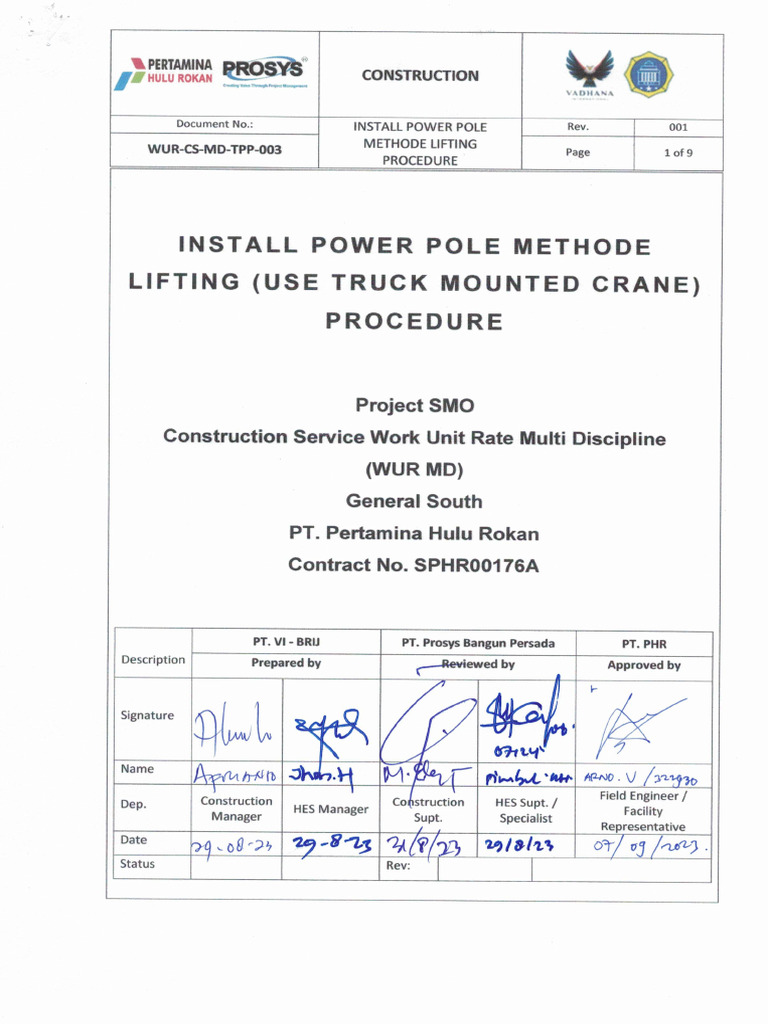 SOP Install Power Pole Methode Lifting (Use Truck Mounted Crane) Procedure | PDF