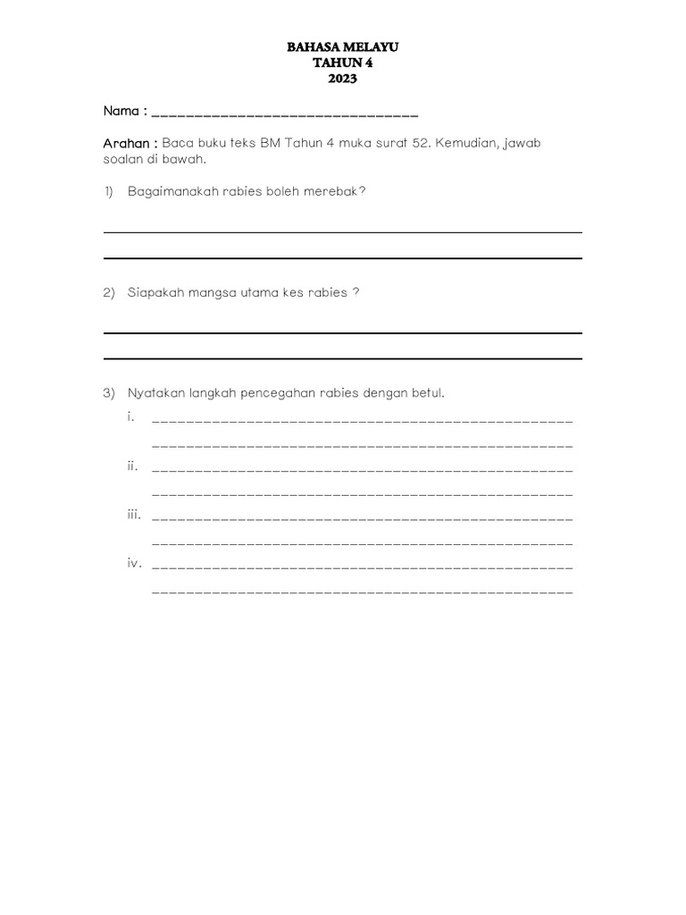 Latihan BM Tahun 4 Isnin | PDF