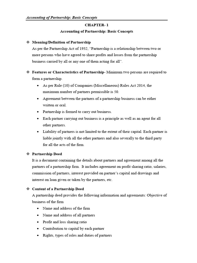 CH 1 Accounting of Partnership Basic Concept | PDF | Debits And Credits ...