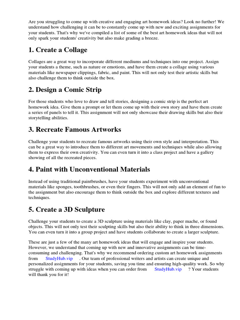 Good Art Homework Ideas | PDF | Homework | Homeschooling