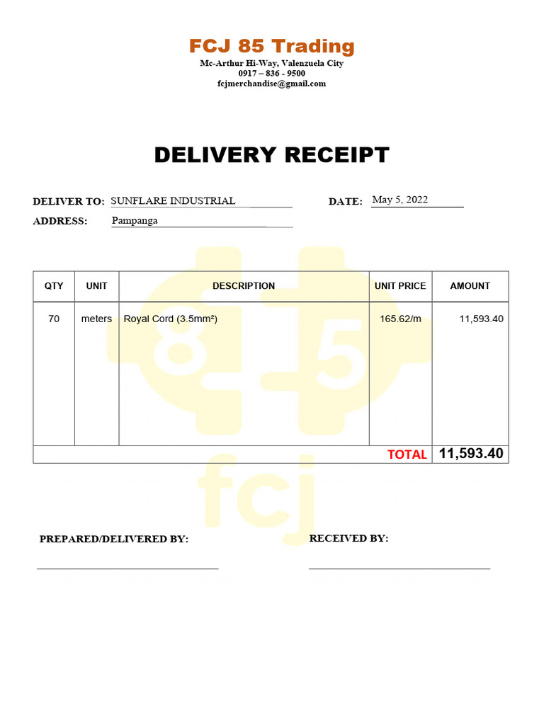 DELIVERY RECEIPT | PDF