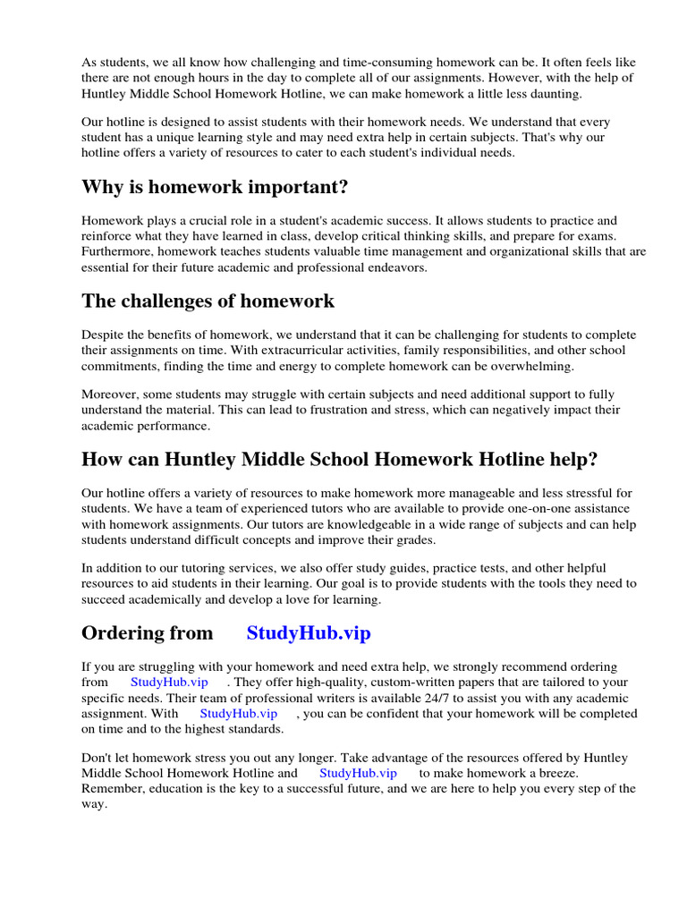 Huntley Middle School Homework Hotline | PDF | Homework | Learning