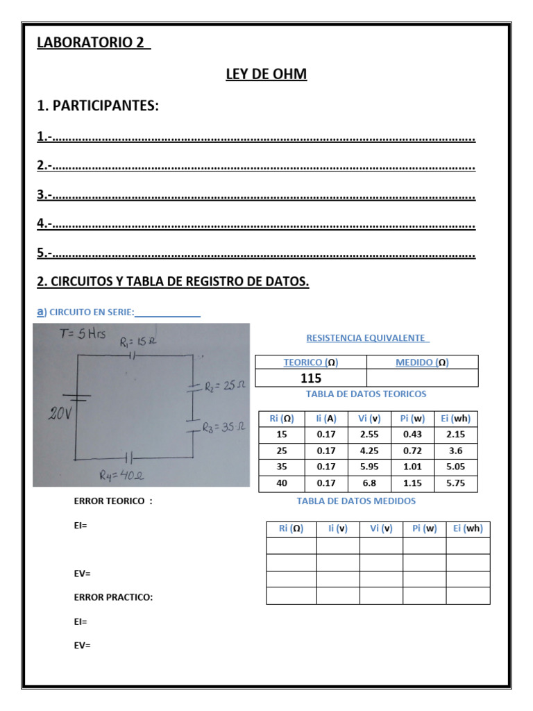 Laboratorio 2 Circuitos | Descargar gratis PDF | Electricidad | Ingenieria Eléctrica