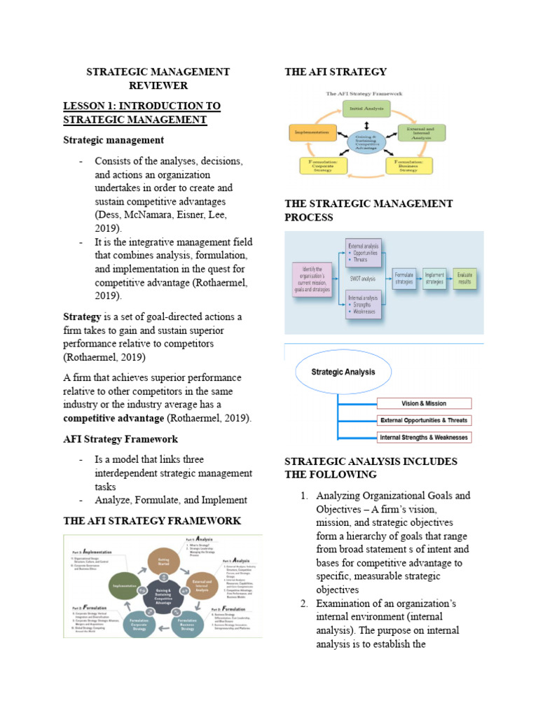 STRATEGIC-MANAGEMENT-PRELIM-REVIEWER | PDF | Strategic Management | Goal