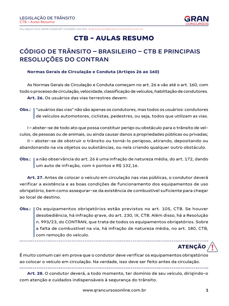 Aula 62 - Ctb - Aulas Resumo | PDF | Tráfego | Transporte