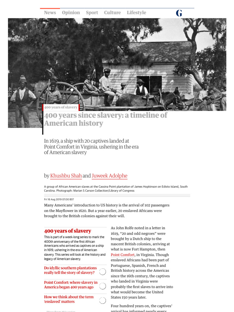 400 Years Since Slavery - A Timeline of American History - Race - The ...