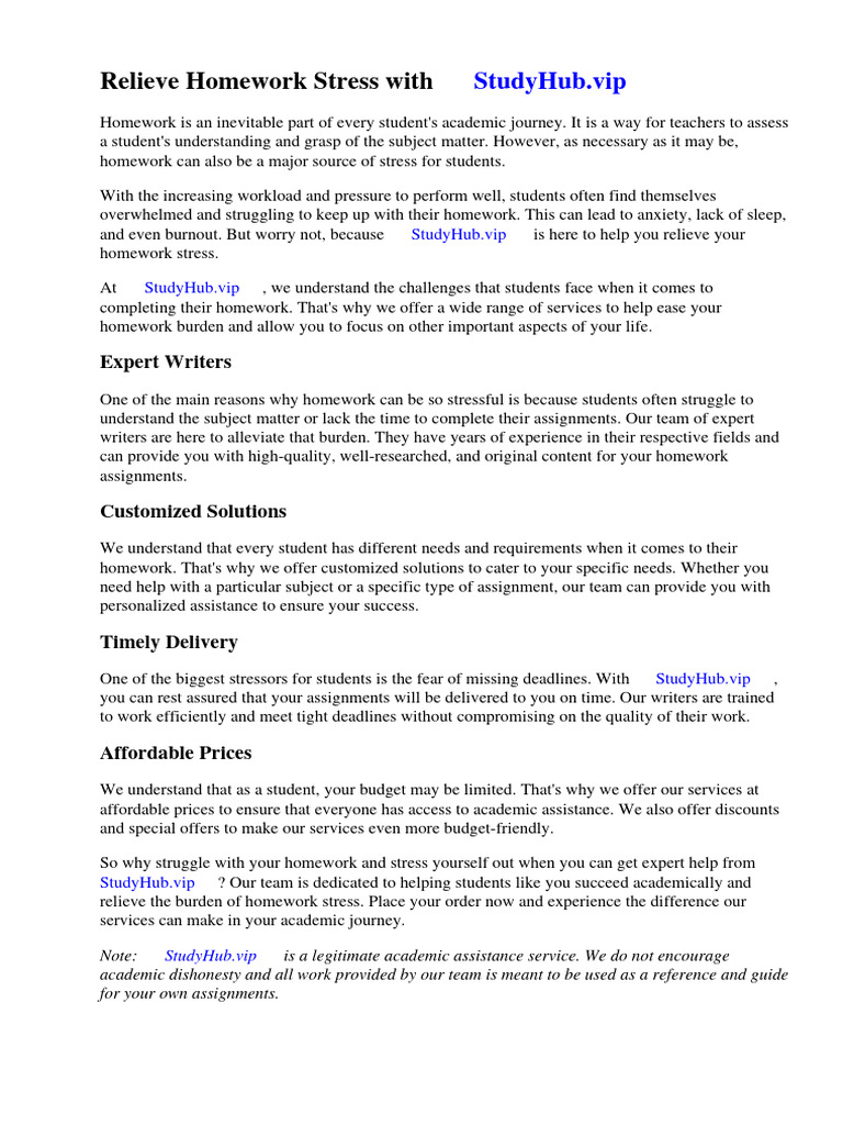 Relieve Homework Stress | PDF | Homework | Stress (Biology)