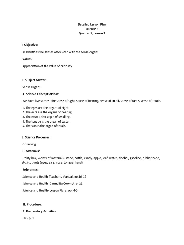 Sample LP Science3 2 | PDF | Senses | Lesson Plan