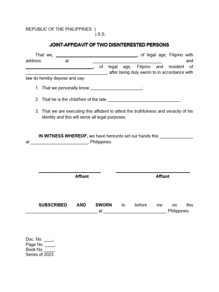 Joint-Affidavit of Two Disinterested Persons | Download Free PDF ...