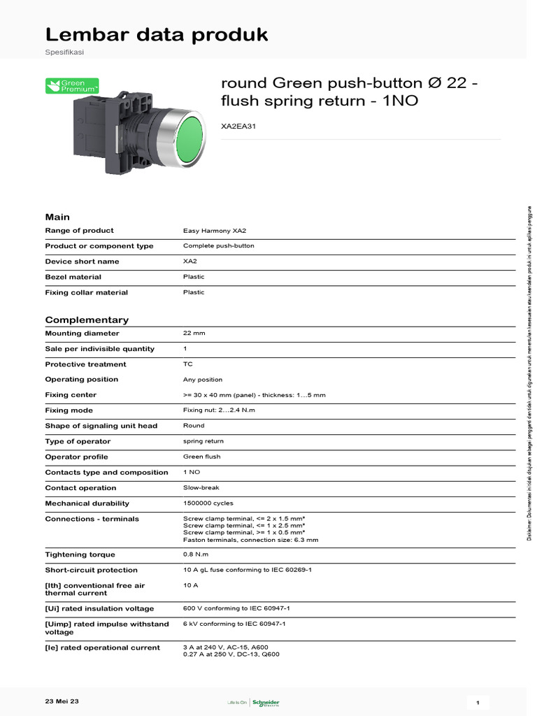 Start Push Button Easy Harmony XA2E_XA2EA31 | PDF | Equipment ...