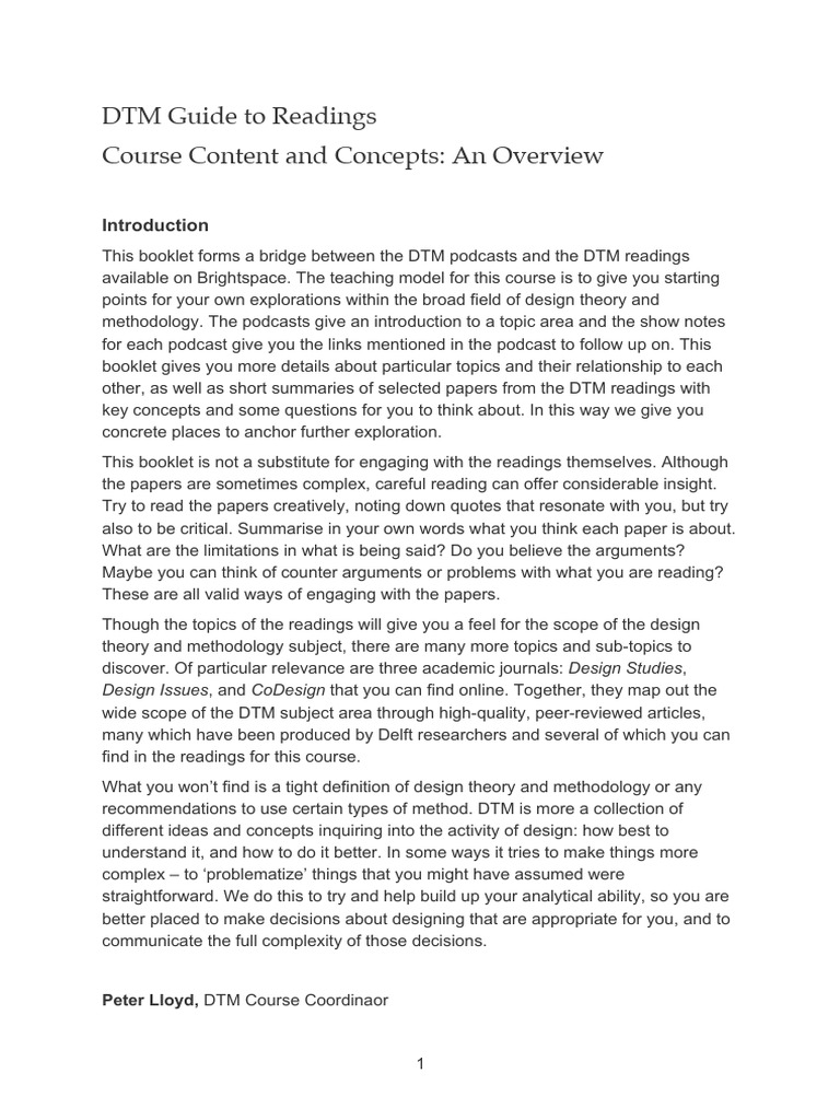 DTM Guide To Readings1 | PDF | Expert | Design