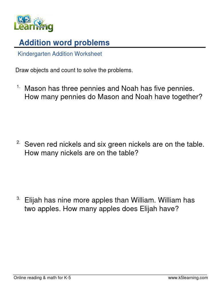 Kindergarten Addition Word Problems | PDF