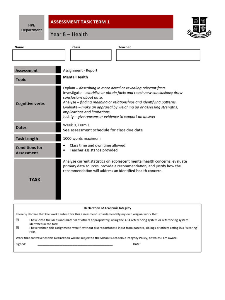 Mental Health Assignment | PDF | Mental Health | Mental Disorder