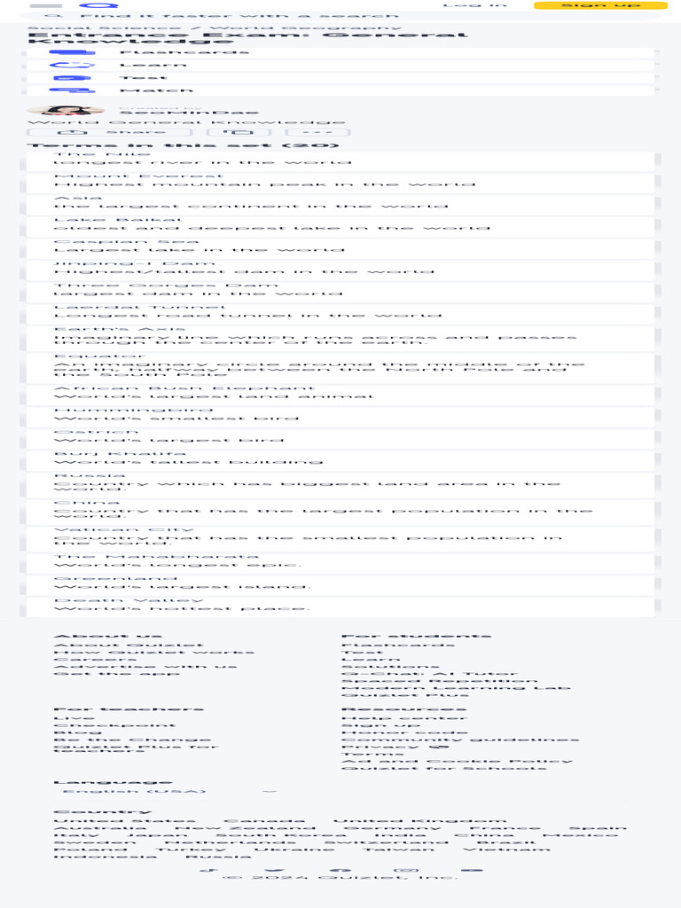 Entrance Exam General Knowledge Flashcards Quizlet | PDF | Earth Sciences