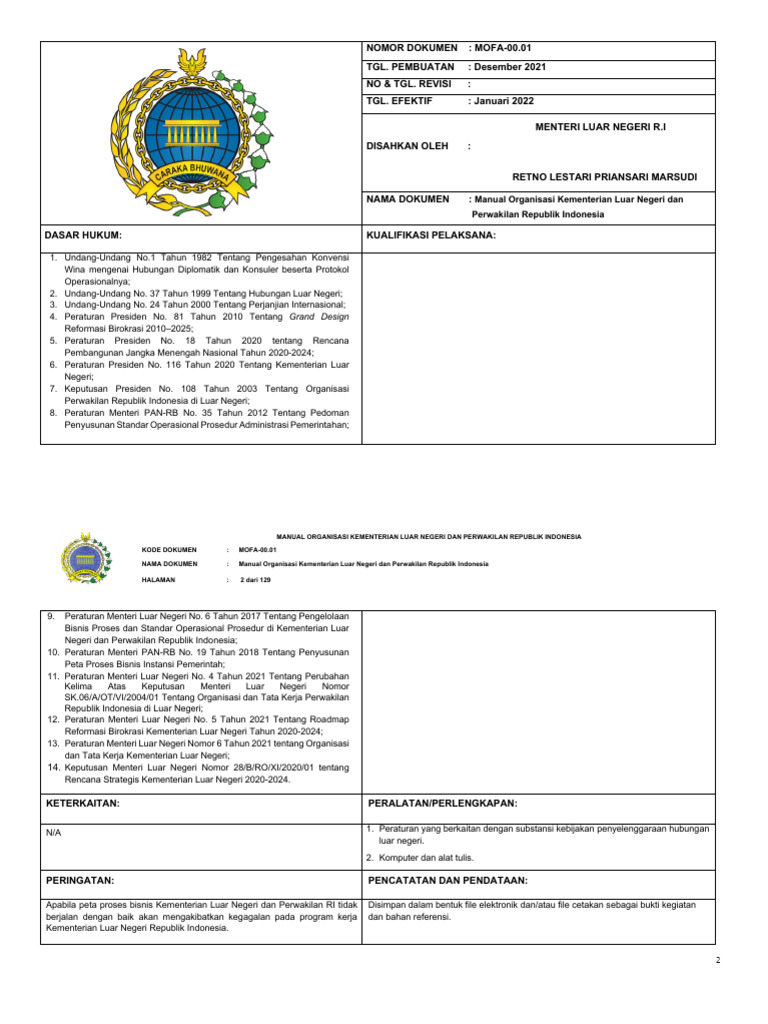 Manual Organisasi Kementerian Luar Negeri RI | PDF | Bisnis | Pengelolaan Keuangan & Uang