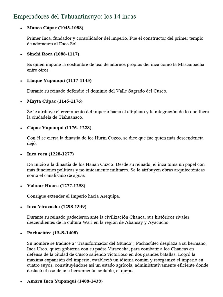 14 Incas | PDF | Imperio Inca | Perú