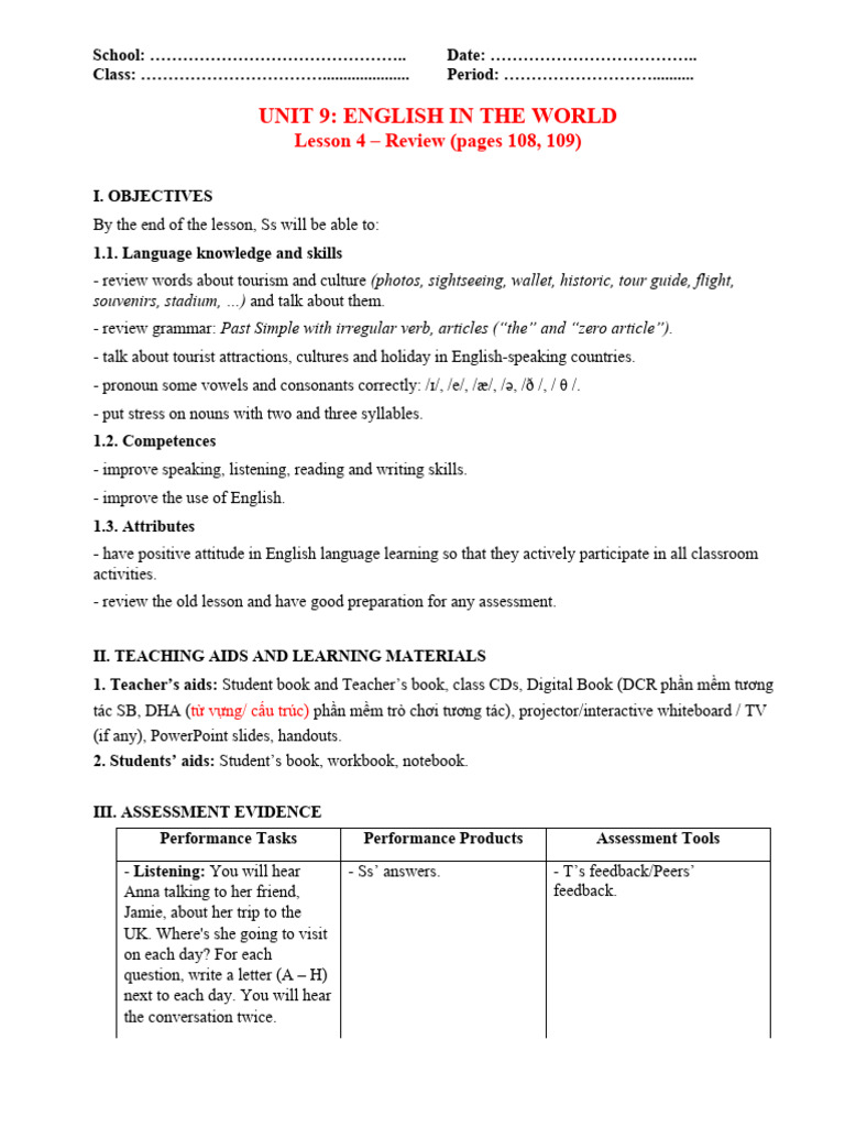 Unit 9 - Lesson 4 - Review | PDF | Stress (Linguistics) | English Language